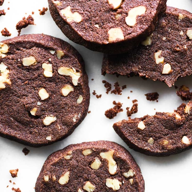 Chocolate Walnut Shortbread Cookies • slice & bake!