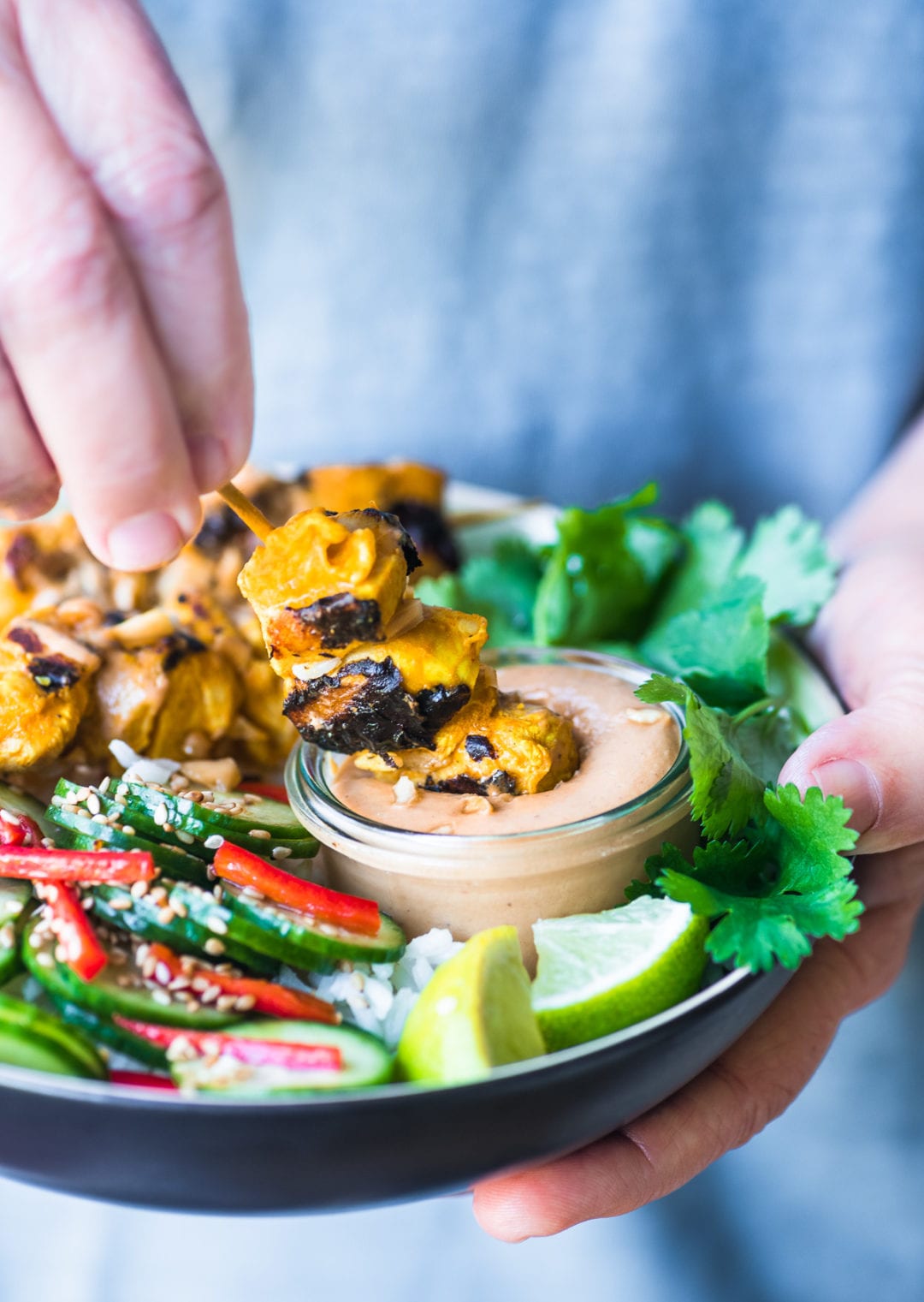 Thai Chicken Satay Bowls with Peanut Sauce • The View from Great Island
