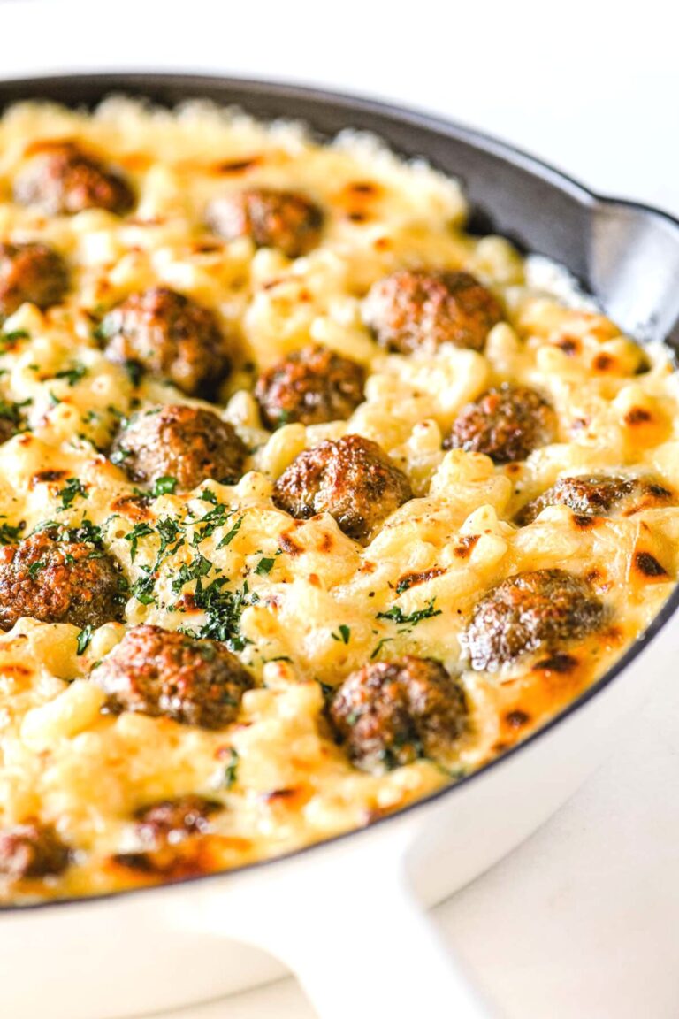 Meatball Macaroni and Cheese • the CREAMIEST recipe!