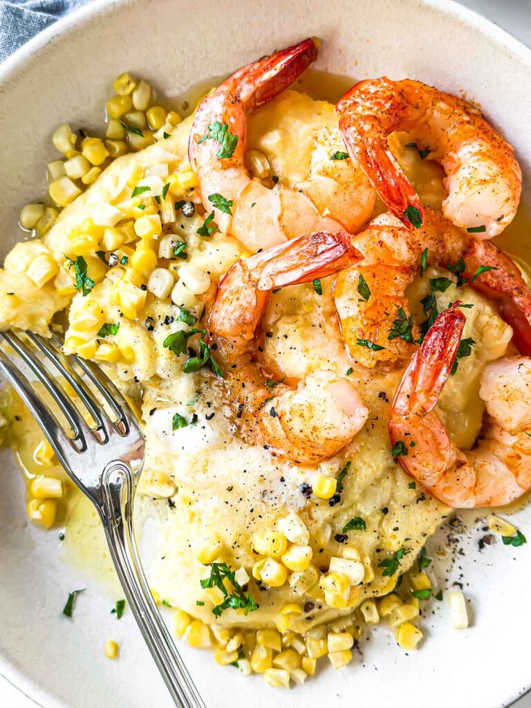 Sweet Corn Polenta with Shrimp • in 30 minutes!