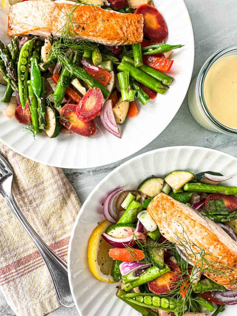 Veggie Bowls with Salmon & Lemon Aioli • Low Carb in 30 minutes!